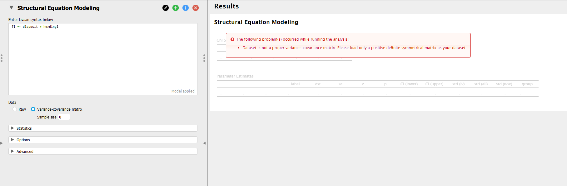 Variance covariance Matrix Input In JASP SEM Forum